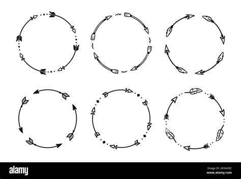 Arrow Circle American Pattern Frame Set Hand Drawn Doodle Boho Rustic
