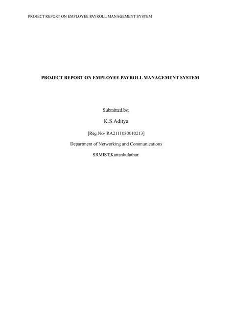 Mini Project Payroll System Project Report On Employee Payroll