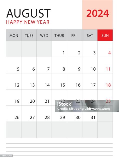 8 월 2024 달력 2024 빨간색 배경에 템플릿 벡터 월요일에 주 시작 탁상 달력 2024 년 벽 달력 디자인 기업 플래너 템플릿 편지지 주최자 일기 벡터 2024년에
