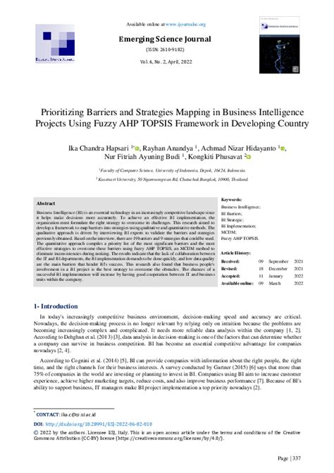 Pdf Prioritizing Barriers And Strategies Mapping In Business Intelligence Projects Using Fuzzy
