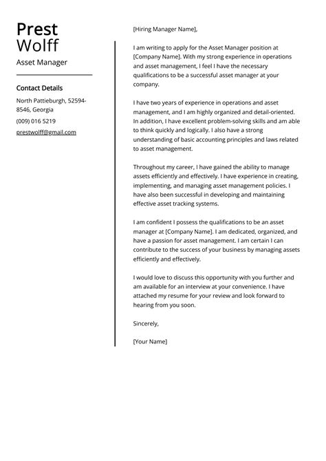 Asset Manager Cover Letter Example Free Guide
