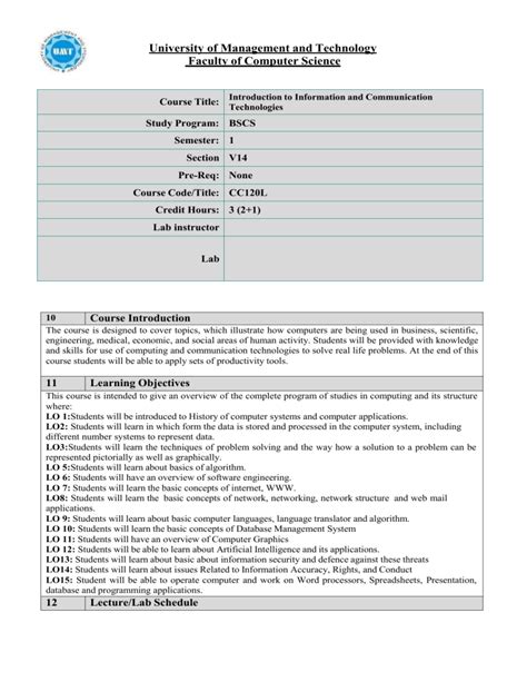 ICT Course Syllabus University Of Management Technology