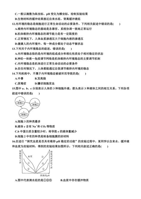 第一章 人体的内环境与稳态单元测试（有答案）2023 2024学年高二上学期生物人教版选择性必修1 21世纪教育网
