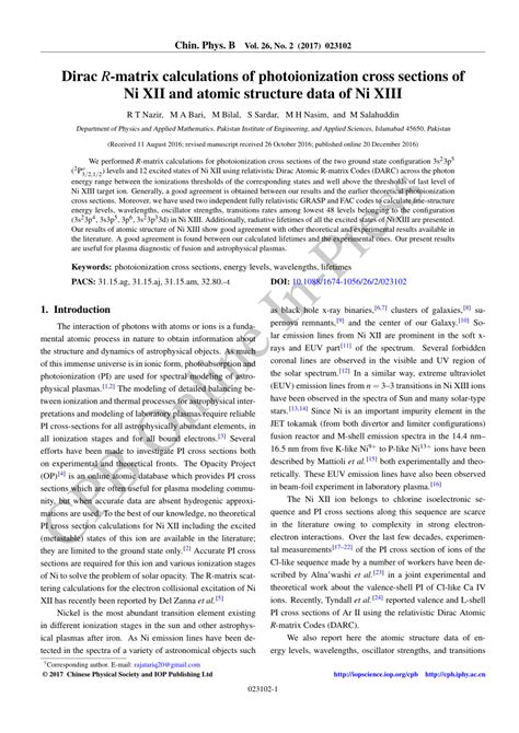 Pdf Dirac R Matrix Calculations Of Photoionization Cross Sections Of Ni Xii And Atomic