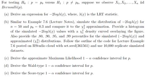Solved For Testing H0pp0 Versus H1p P0 Suppose We