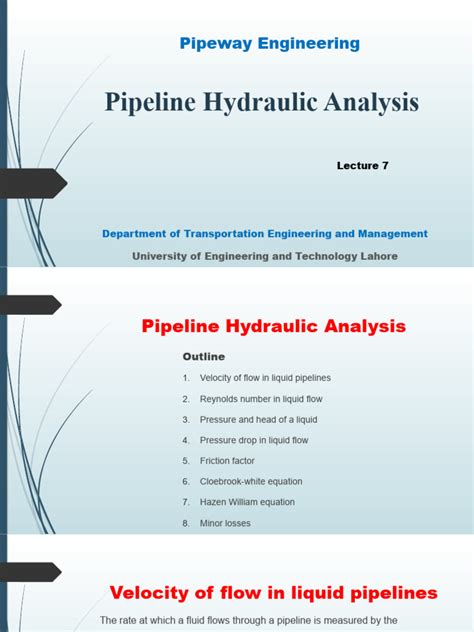 Pipeline Hydraulic Analysis Lec 6 Pdf Reynolds Number Fluid Dynamics