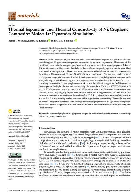 Pdf Thermal Expansion And Thermal Conductivity Of Nigraphene