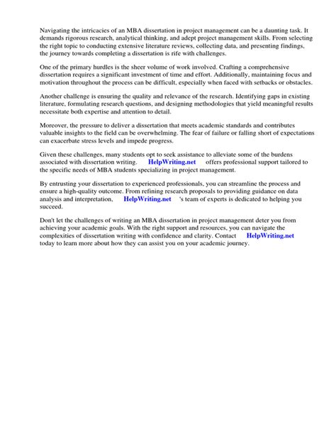 Mba Dissertation Project Management Download Free Pdf Performance