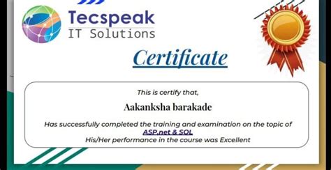 Completed Internship In And Sql With Teamspeak It Solutions Aakanksha Barakade