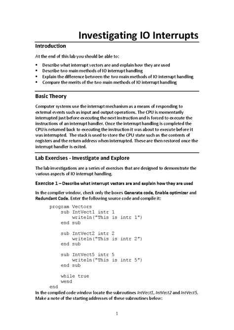 Investigating Io Interrupts Investigating Io Interrupts Introduction