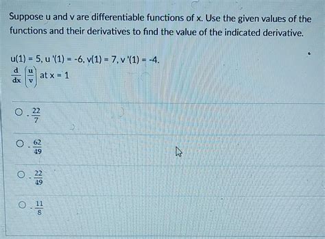 Solved Suppose U And V Are Differentiable Functions Of X Chegg