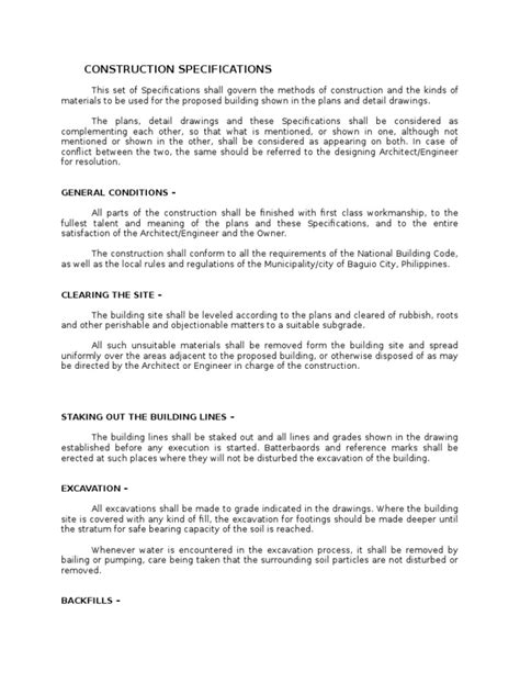 Sample Construction Specifications Framing Construction Concrete