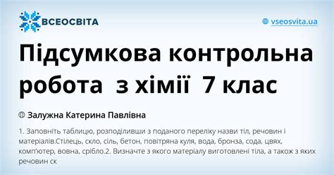 Підсумкова контрольна робота з хімії 7 клас Інші методичні матеріали Хімія