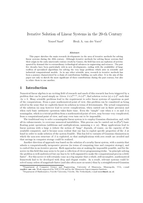 Pdf Iterative Solution Of Linear Systems In The 20 Th Century