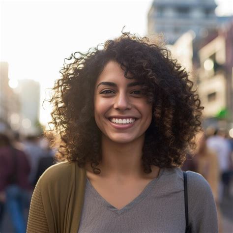 Premium Ai Image A Woman With Curly Hair Smiles For The Camera