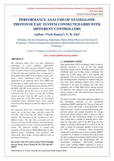 Pdf Performance Analysis Of Standalone Photovoltaic System Connected Grid With Different
