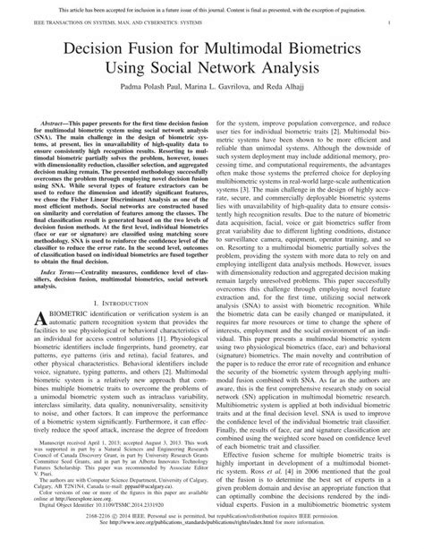 Pdf Decision Fusion For Multimodal Biometrics Using Social Network Analysis Dokumen Tips