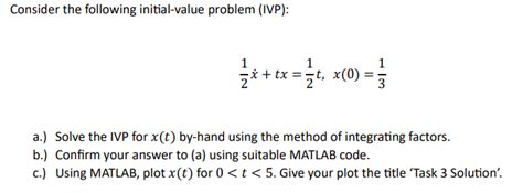 Solved Consider The Following Initial Value Problem Ivp