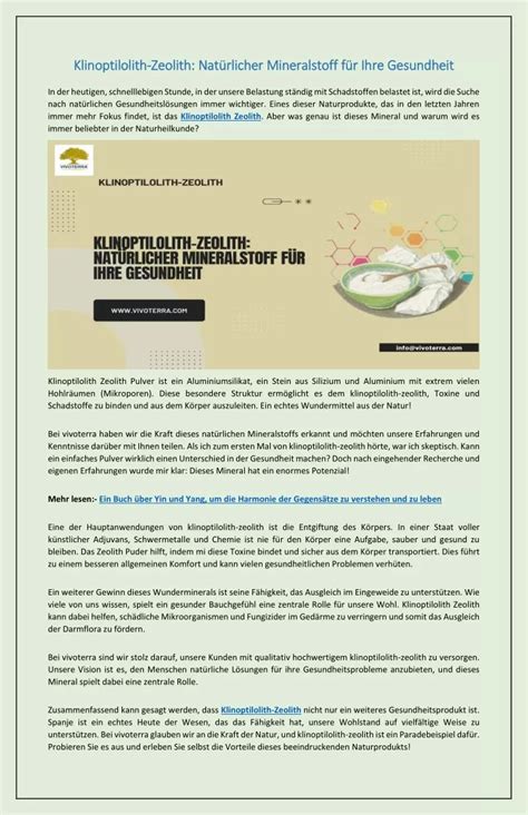 Ppt Klinoptilolith Zeolith Nat Rlicher Mineralstoff F R Ihre