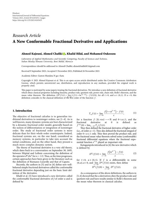 Pdf A New Conformable Fractional Derivative And Applications