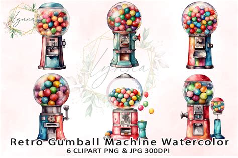 Retro Gumball Machine Watercolor Clipart Graphic By Diceenid · Creative Fabrica
