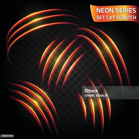 네온 시리즈 세트 의 고양이 스크래치 밝은 빛나는 효과 투명한 갈고리 발톱에 대한 스톡 벡터 아트 및 기타 이미지 갈고리 발톱 곡선 다양 Istock