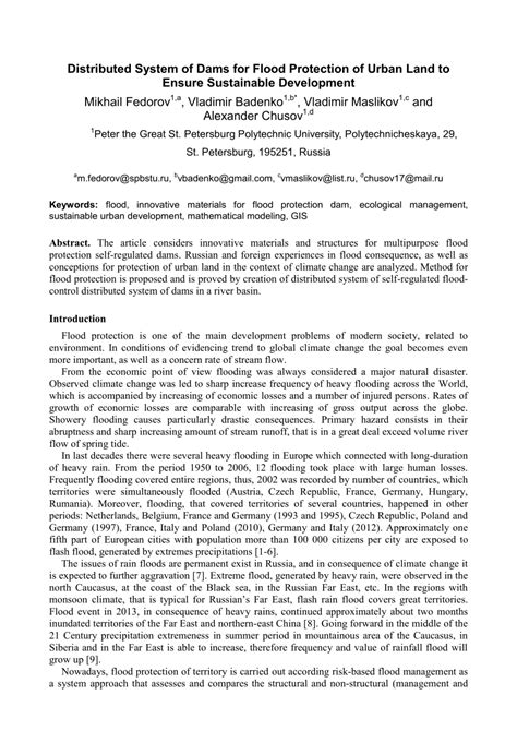 Pdf Distributed System Of Dams For Flood Protection Of Urban Land To