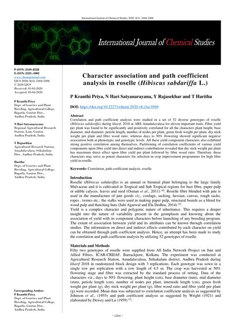 Pdf Character Association And Path Coefficient Analysis In Roselle Hibiscus Sabdariffa L
