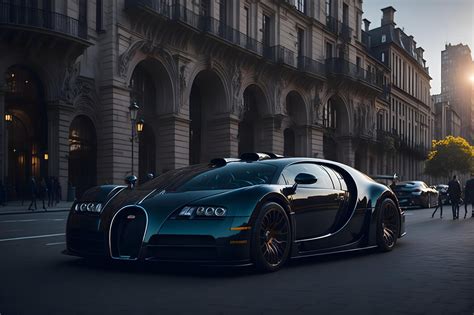 Premium Ai Image Sleek Bugatti Veyron Supercar In A Bustling