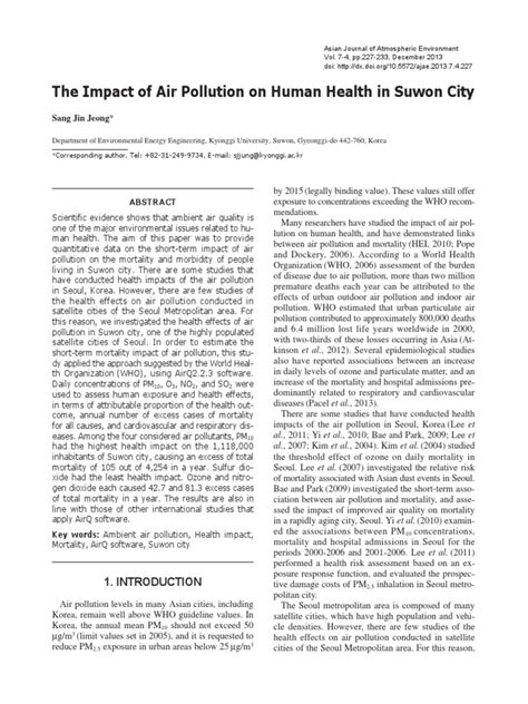 The Impact Of Air Pollution On Human Health In Suw Pdf Air Pollution Particulates