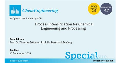 Chemengineering Special Issue Process Intensification For Chemical