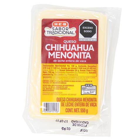 Heb Sabor Tradicional Queso Chihuahua Menonita 550 G H E B México
