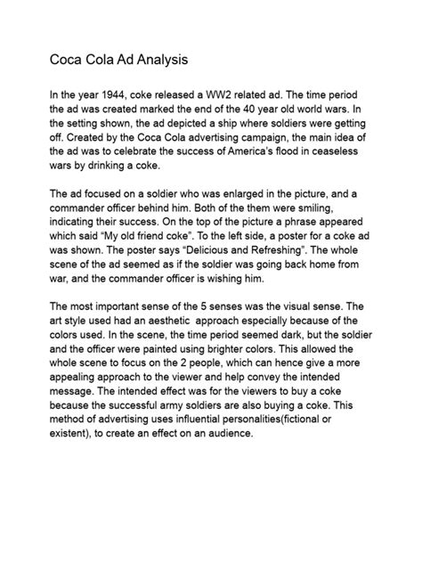 Coca Cola Ad Analysis Pdf