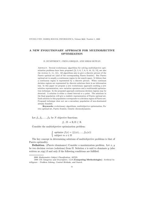 Pdf A New Evolutionary Approach For Multiobjective Optimization