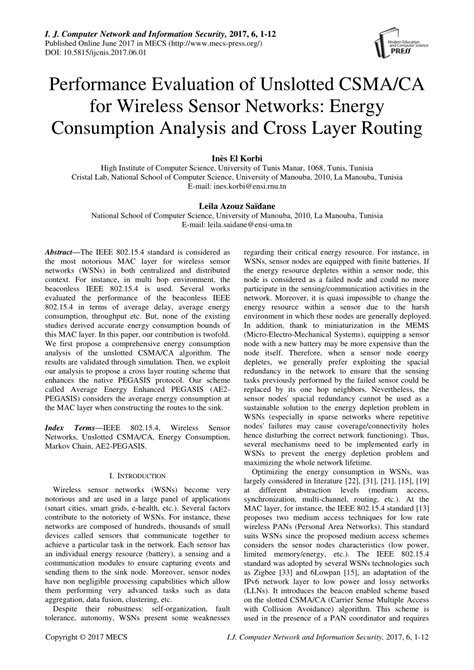 Pdf Performance Evaluation Of Unslotted Csmaca For Wireless Sensor Networks Energy