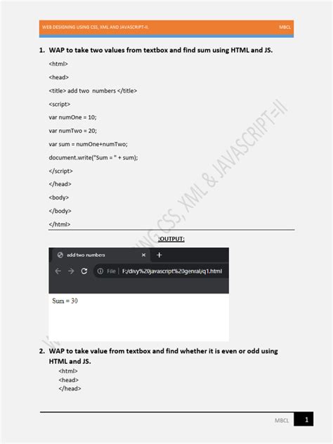 Web Designing Javascript Journal Final Pdf Html Web Design