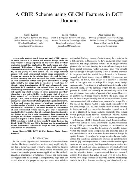 Pdf A Cbir Scheme Using Glcm Features In Dct Domain