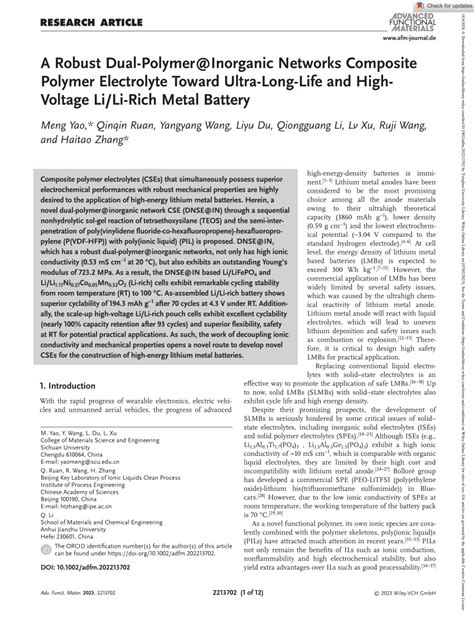 Pdf A Robust Dual‐polymer Inorganic Networks Composite Polymer Electrolyte Toward Ultra‐long