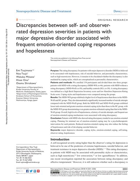 Pdf Discrepancies Between Self And Observer Rated Depression Severities In Patients With