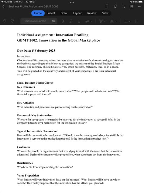 Individual Assignment Innovation Profiling GBMT Chegg