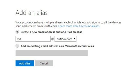 how to create outlook email alias