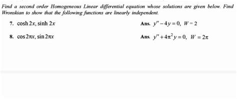 Find A Second Order Homogeneous Linear Differential Equation Whose Soluti