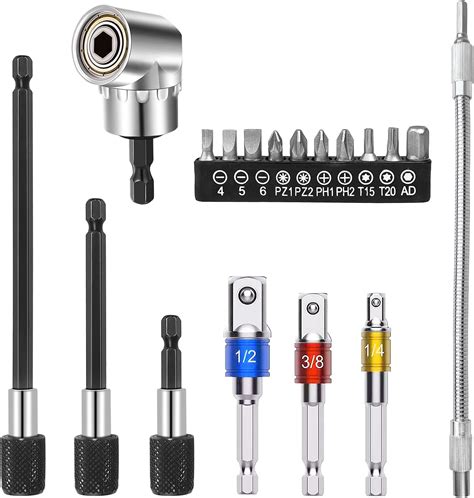 Guyuyii Flexible Drill Bit Extension Set 105° Right Angle Drill Attachment Bendable Extender