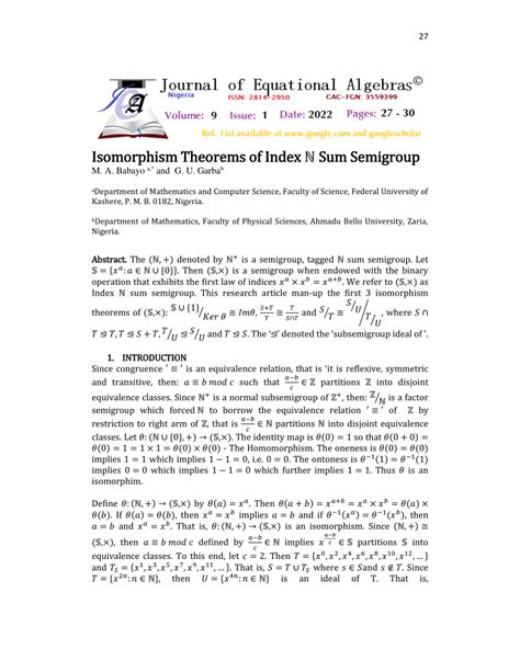 Pdf Isomorphism Theorems Of Index ℕ Sum Semigroup