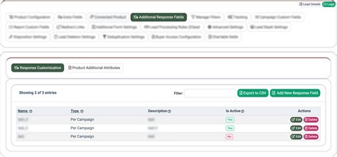 Product Setup Additional Response Fields