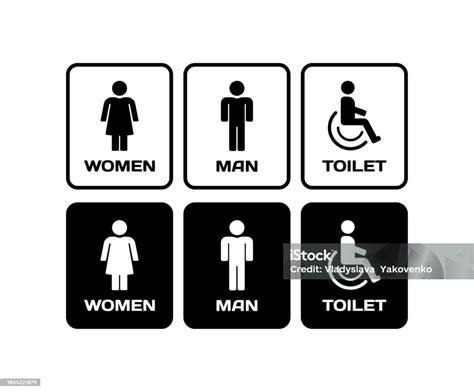여성 남성 장애인 성별 아이콘 실루엣 블랙 화장실 표지판 벡터 아이콘 가정의 방에 대한 스톡 벡터 아트 및 기타 이미지