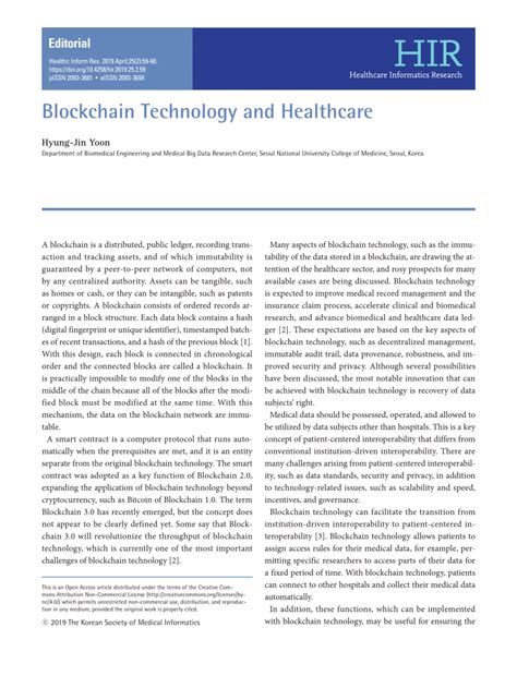 Pdf Blockchain Technology And Healthcare