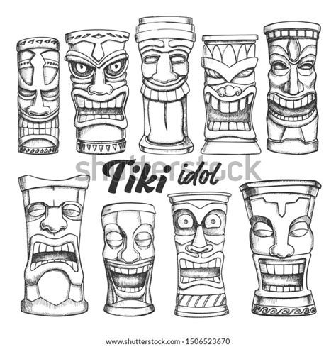 Tiki Idol Collection Totem Vintage Set Stock Vector Royalty Free