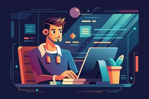 Male Personage Concentrated At Working Project Isolated Man Coding And Programming Looking At