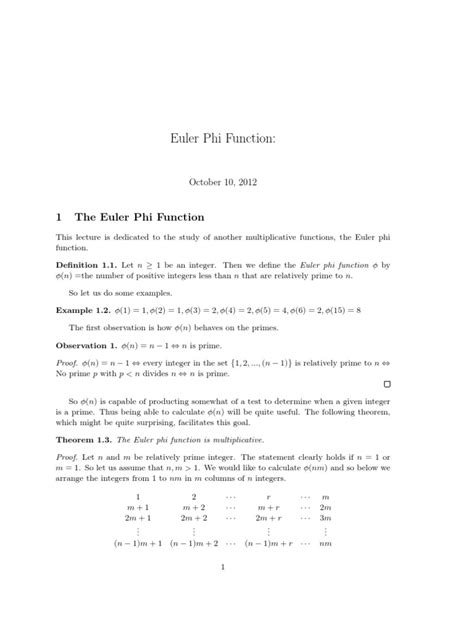 1 The Euler Phi Function Pdf Fraction Mathematics Prime Number